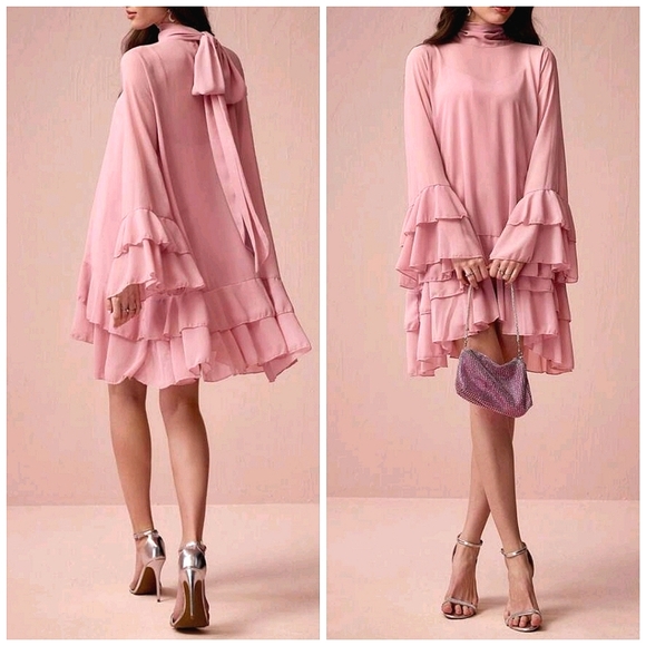 Boutique | Dresses | New Glam Chiffon Layered Ruffle Flare Sleeve Mini ...